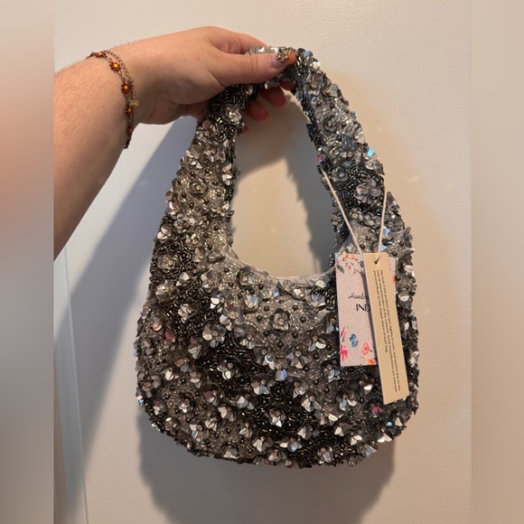 Zara | Bags | Viral Handmade Metallic Silver Flower Sequin Beaded ...